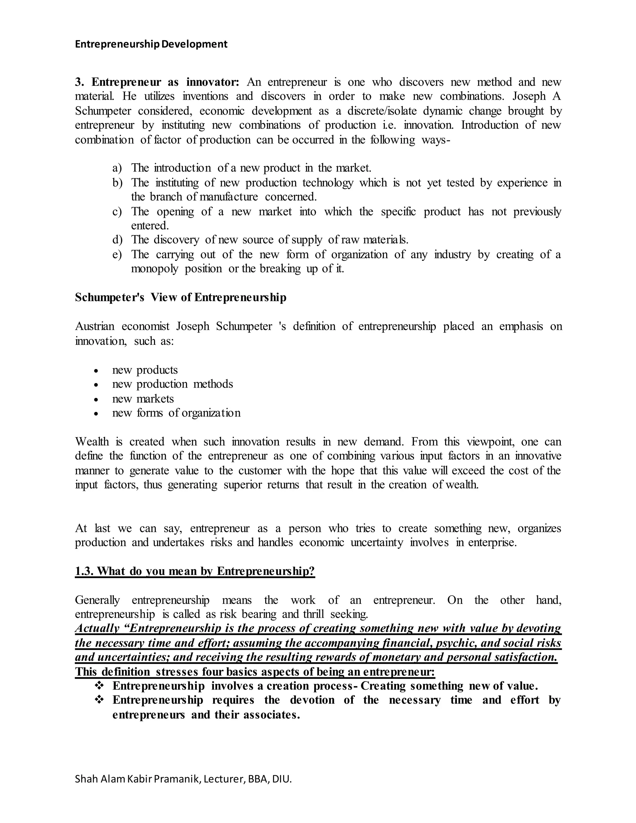 Final chapter one- fundamentals of entrepreneurship development | DOCX