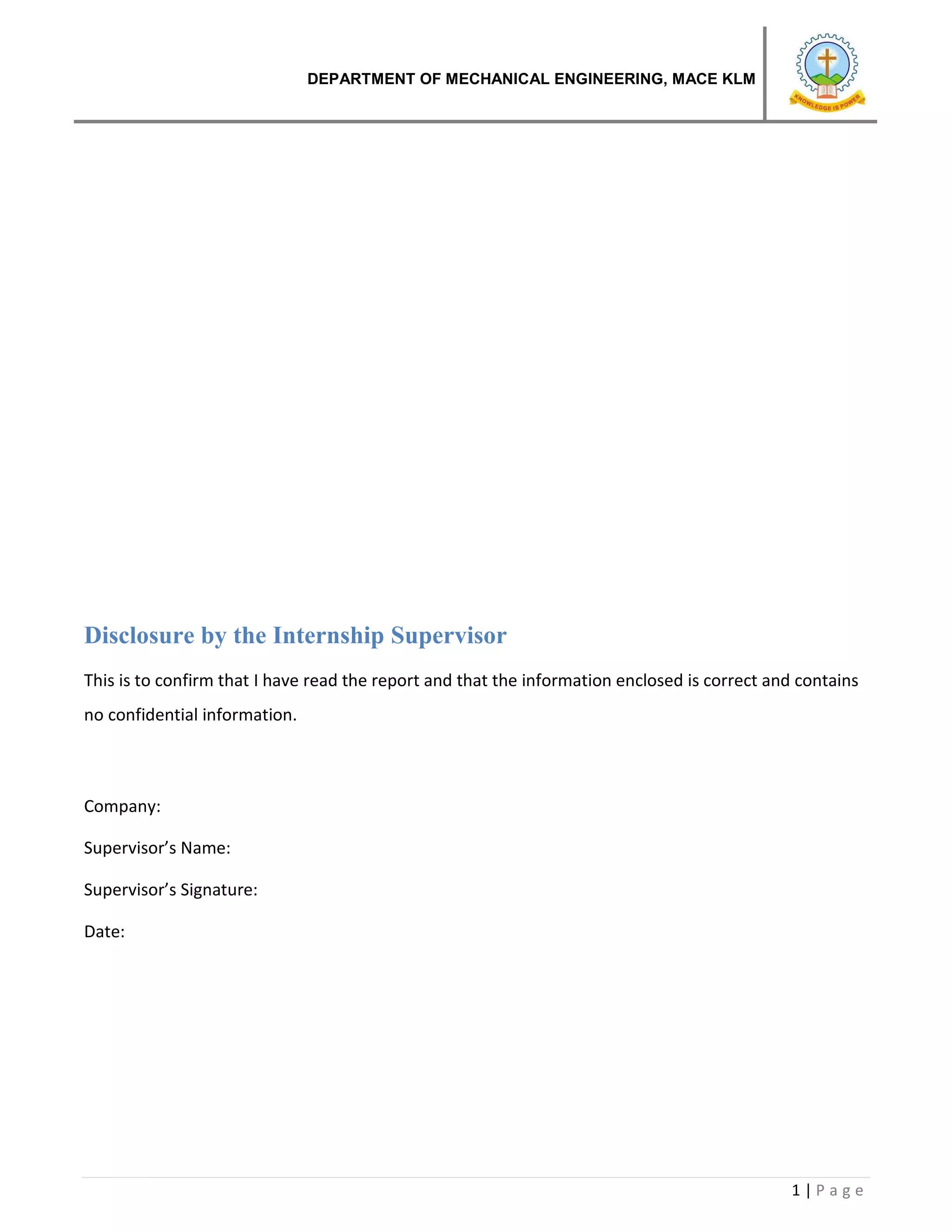 SUMMER INTERNSHIP REPORT 2016 (MECHANICAL ENGINEERING) | PDF