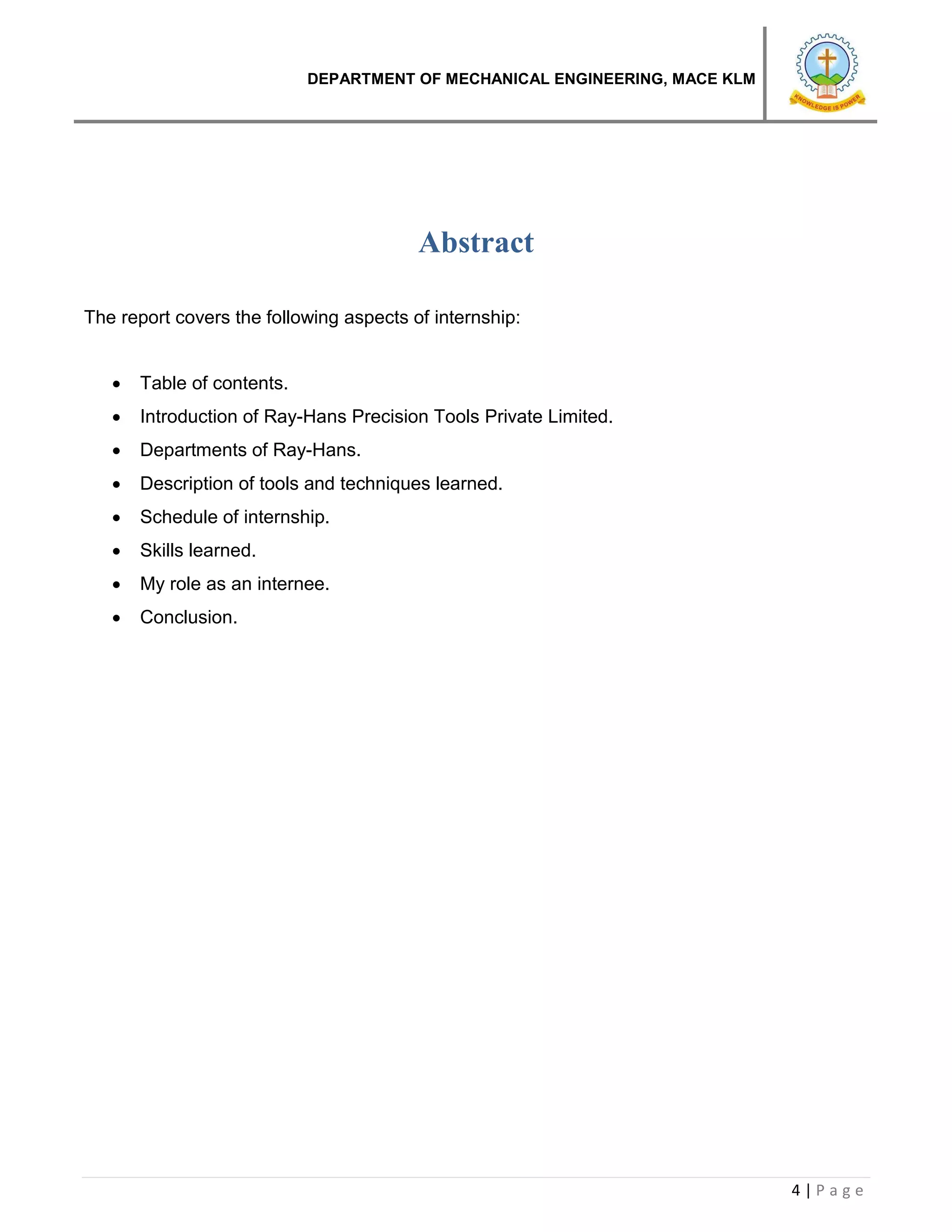 SUMMER INTERNSHIP REPORT 2016 (MECHANICAL ENGINEERING) | PDF