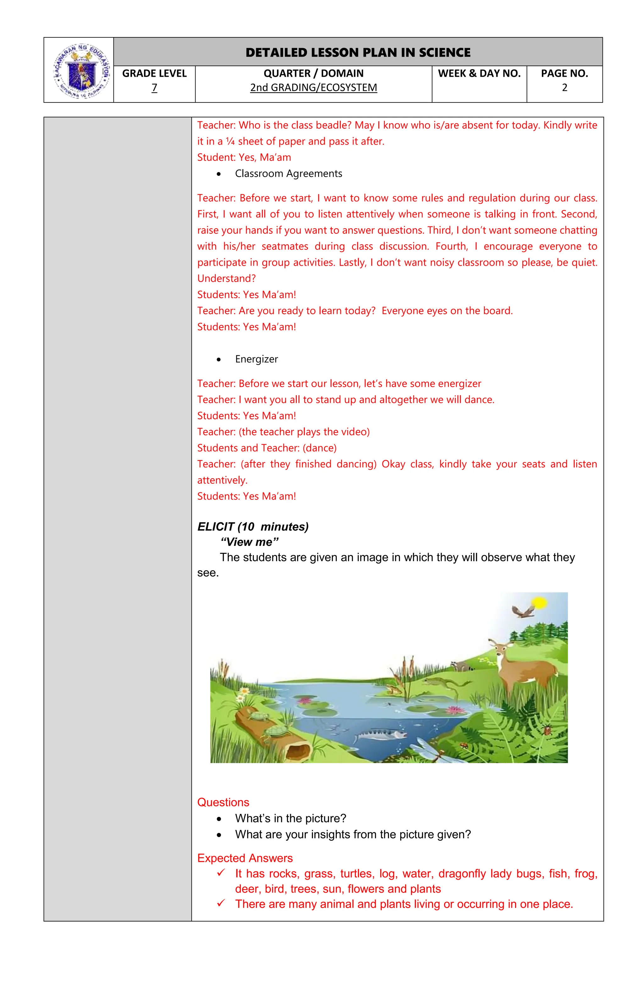 LESSON PLAN SCIENCE 7 ECOSYSTEM BIOTOC AND ABIOTIC FACTORS | DOCX