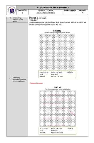 LESSON PLAN SCIENCE 7 ECOSYSTEM BIOTOC AND ABIOTIC FACTORS | DOCX