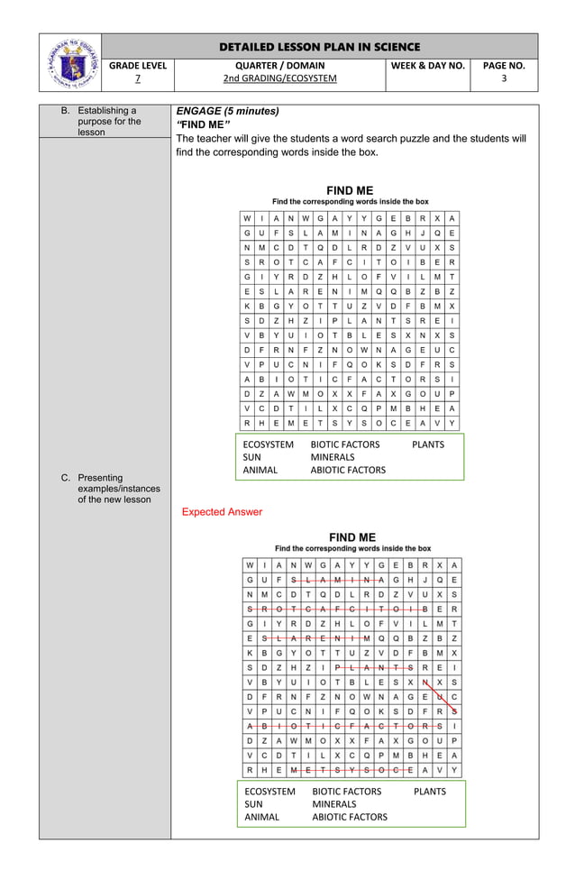 LESSON PLAN SCIENCE 7 ECOSYSTEM BIOTOC AND ABIOTIC FACTORS | DOCX | Environment | Science