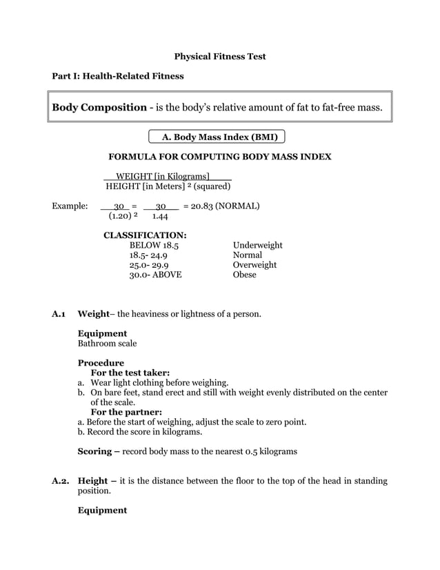 Final dep ed physical fitness test | DOC