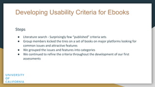 Hu, Li, and Potter "Identifying the Gaps: University of California eBook Usability Assessment" | PPT