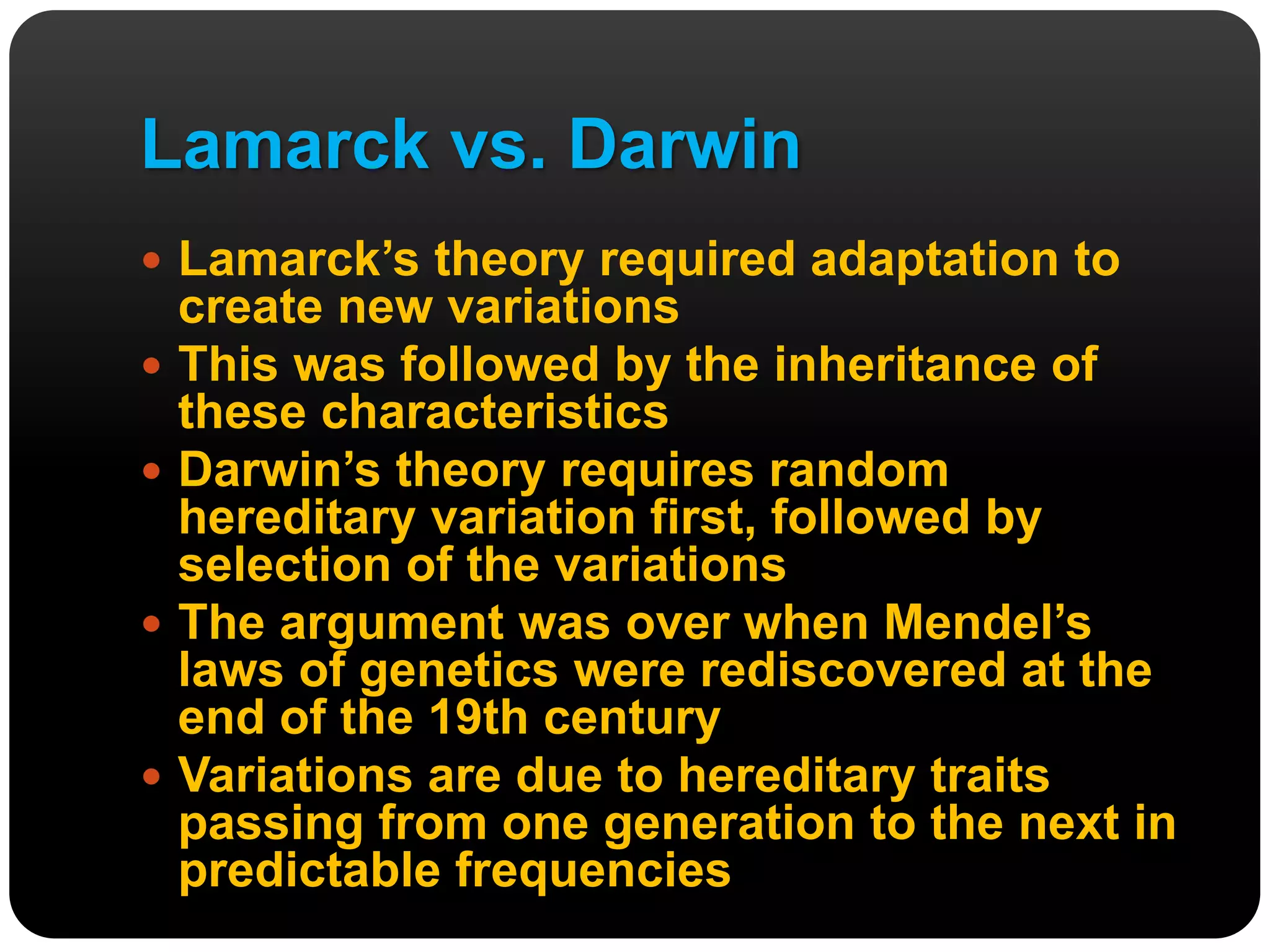 Jean Baptiste Lamarck's theory of inheritance of acquired characters | PPTX