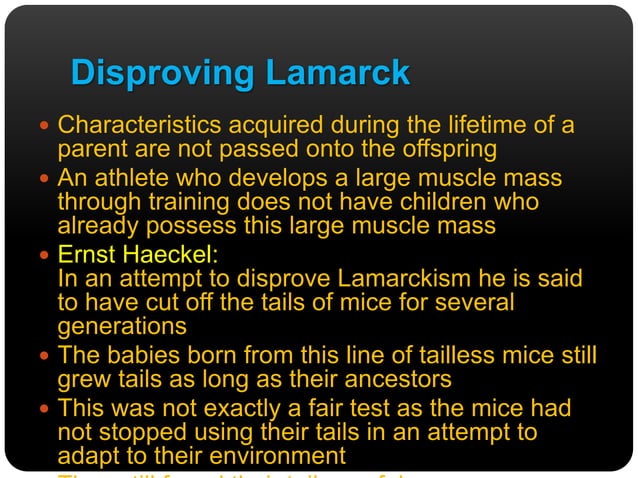 Jean Baptiste Lamarck's theory of inheritance of acquired characters | PPTX