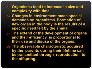 Jean Baptiste Lamarck's theory of inheritance of acquired characters | PPTX
