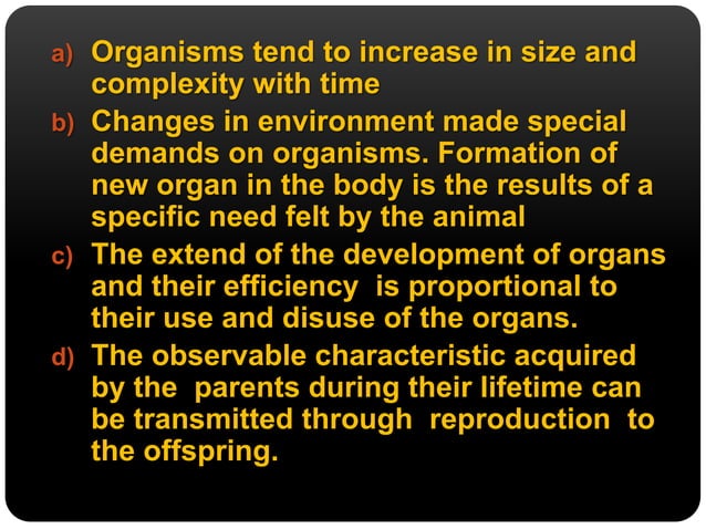 Jean Baptiste Lamarck's theory of inheritance of acquired characters | PPTX