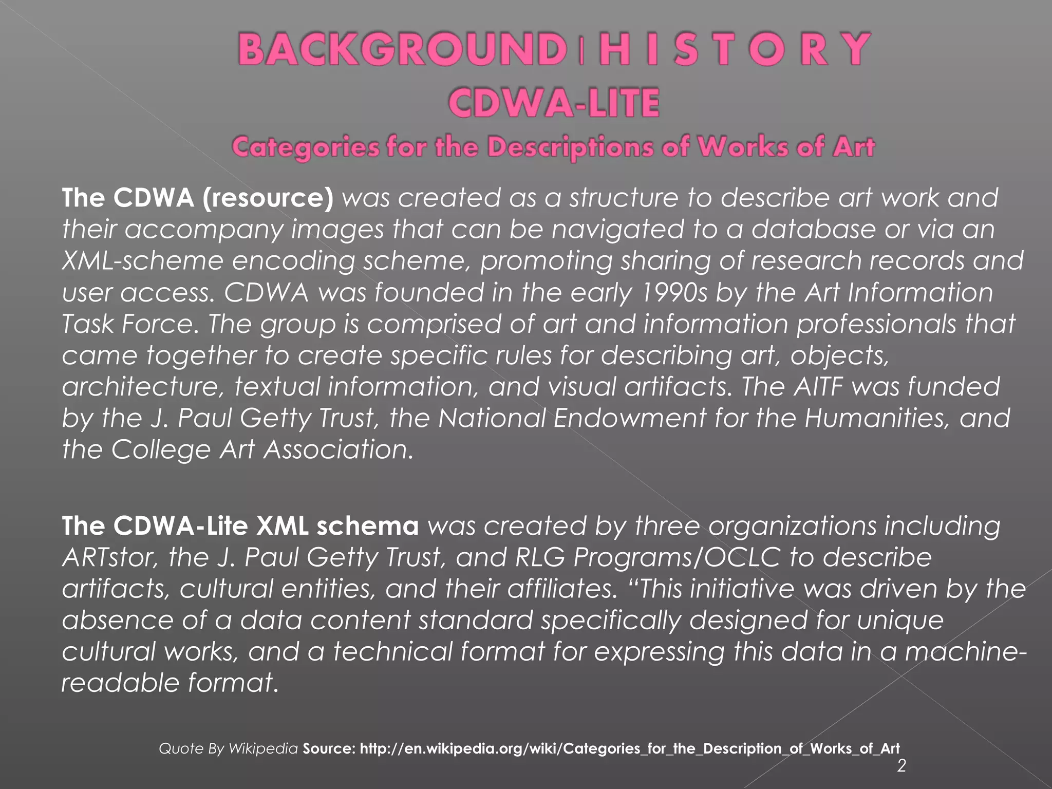 Introduction | Categories for Description of Works of Art | CDWA-LITE | PPT