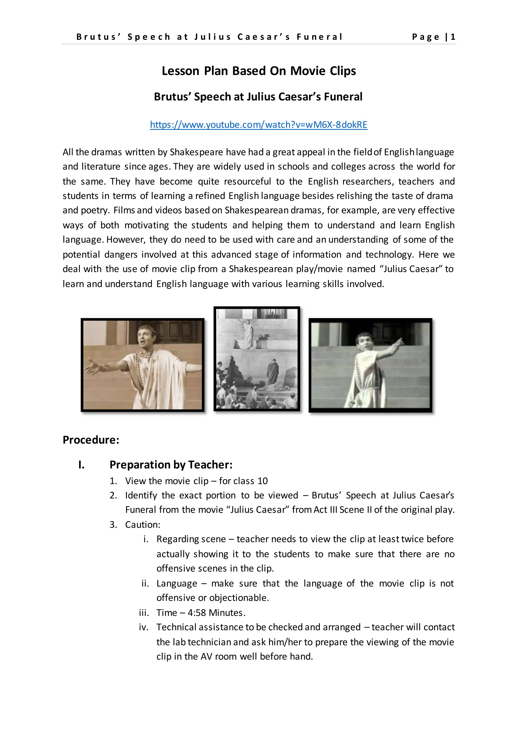 Using Movie Clips for LSRW in English Language and Literature | DOCX