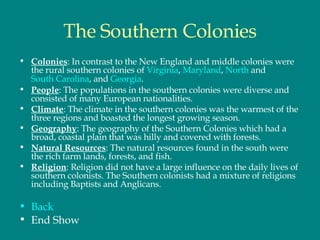 Southern Colonies Climate