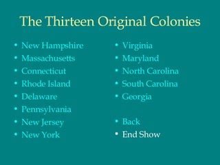 13 Colonies List