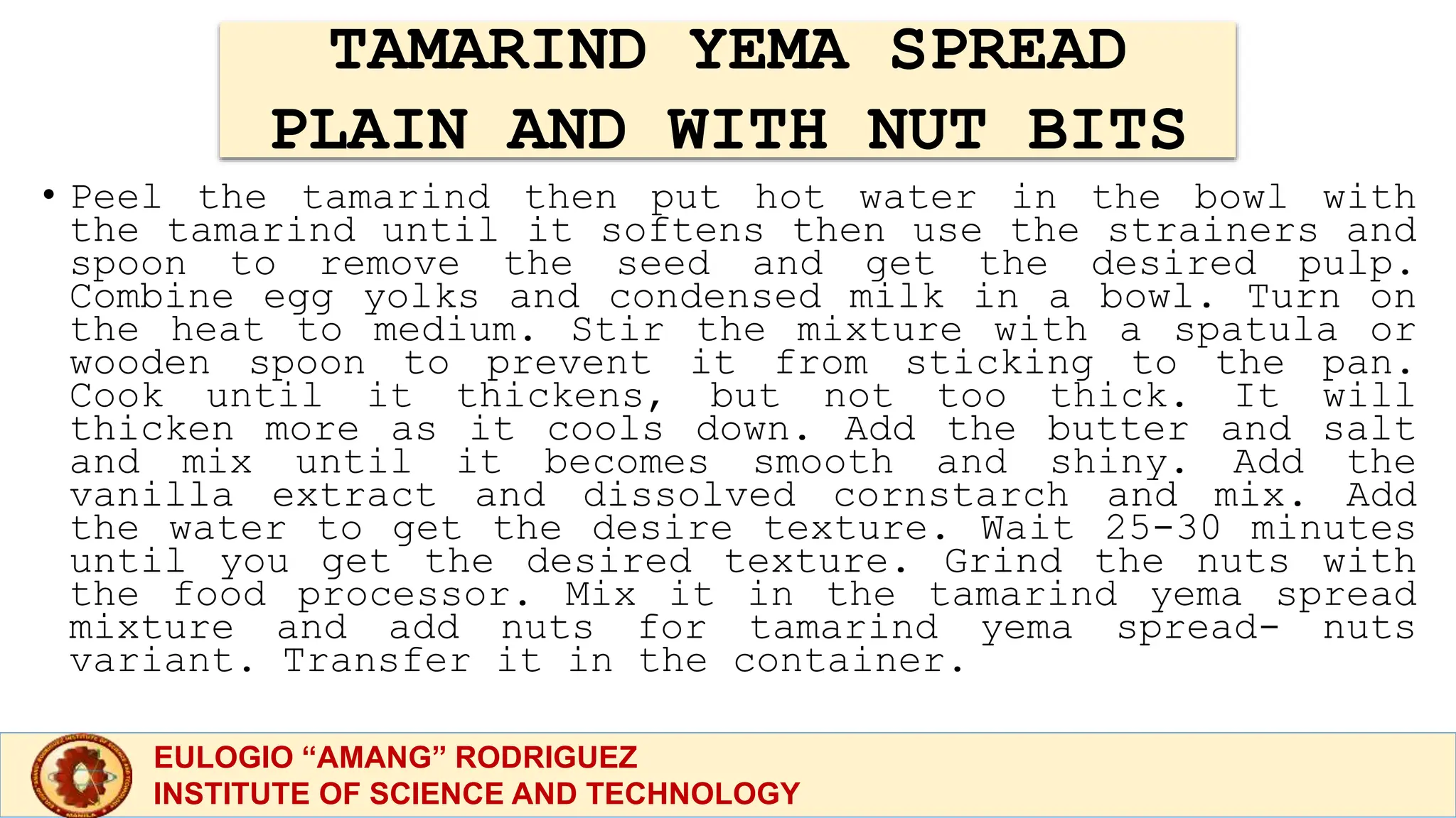 acceptability of tamarind yema spread final power point presentation ...