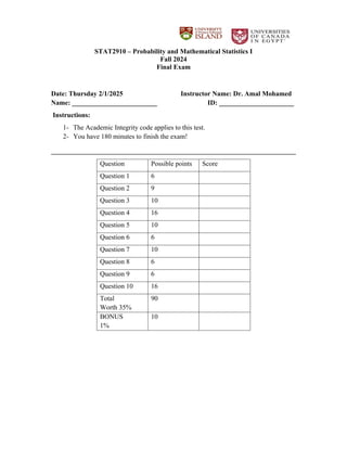 Final - Introductory Statistics - F24.docx