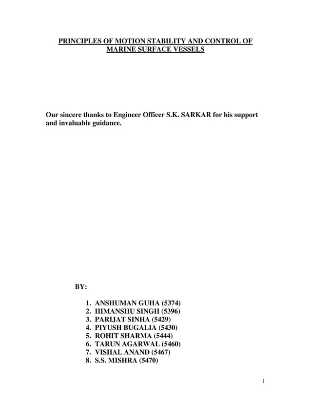 Motion stability and control in marine surface vessels | PDF