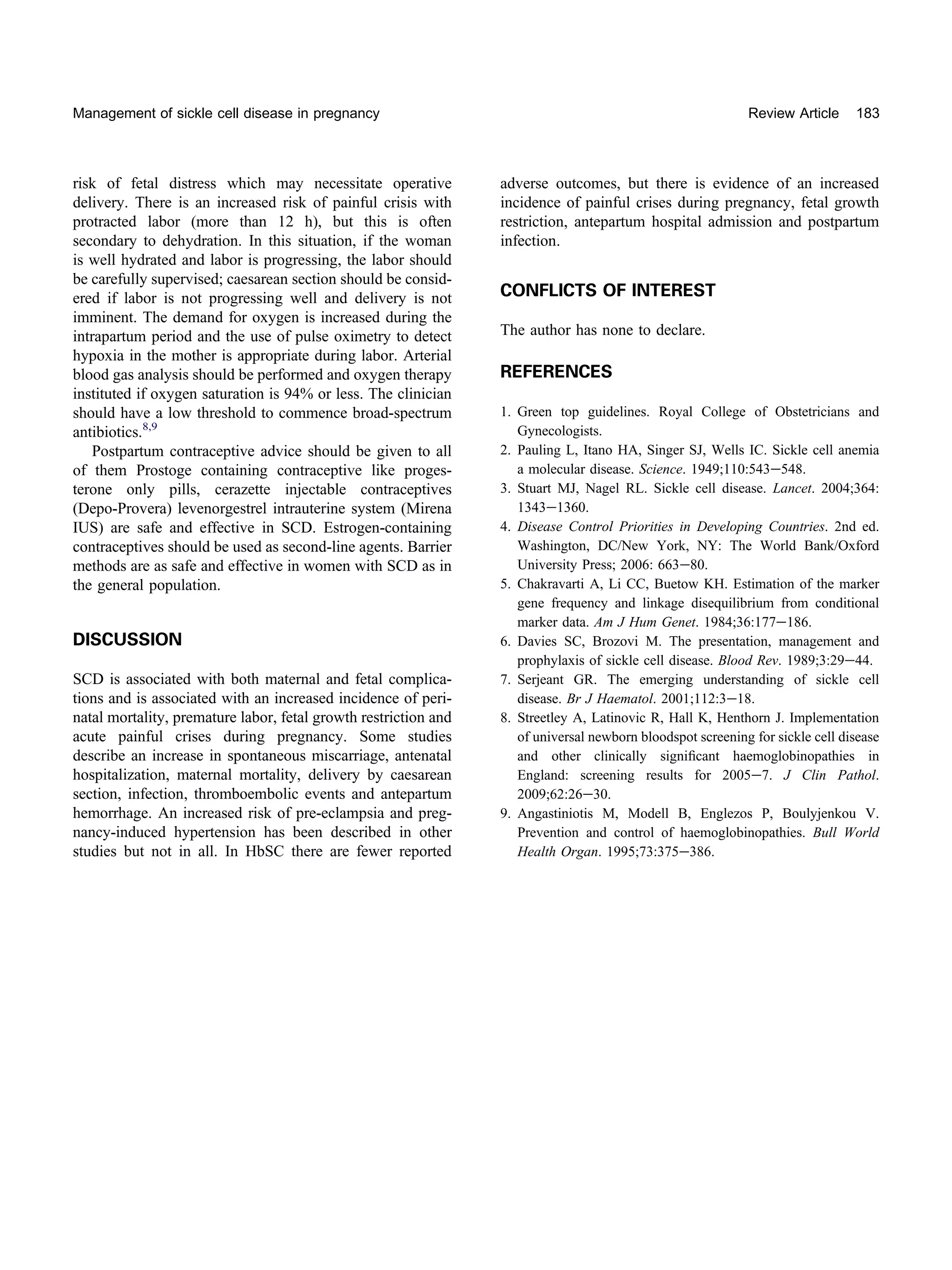 Management of Sickle Cell Disease in Pregnancy | PDF