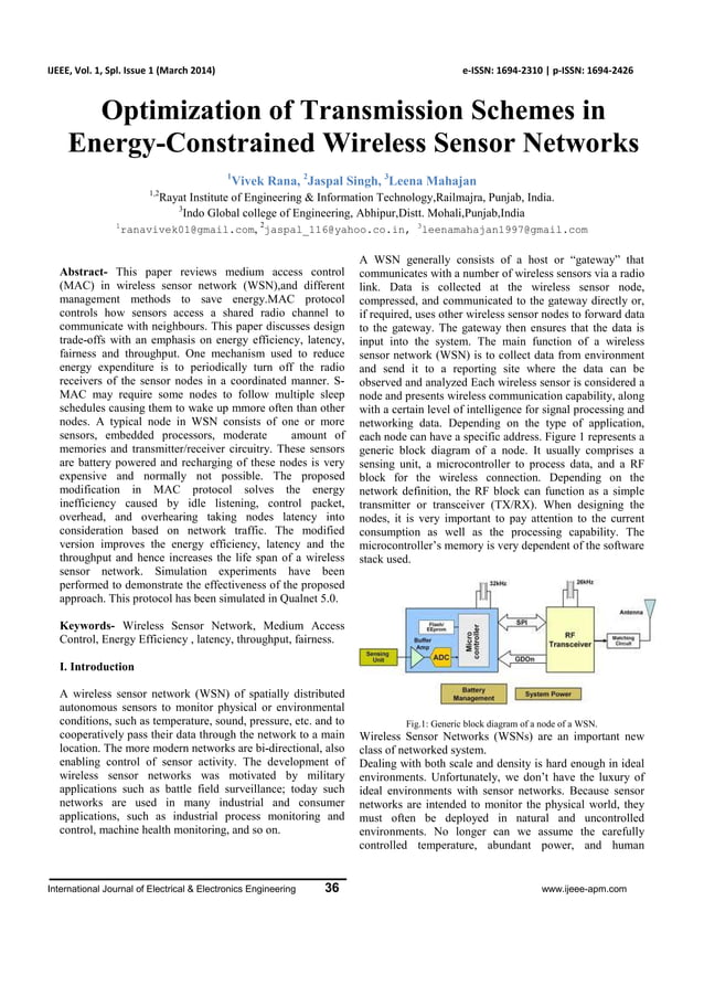 Optimization of Transmission Schemes in Energy-Constrained Wireless Sensor Networks | PDF