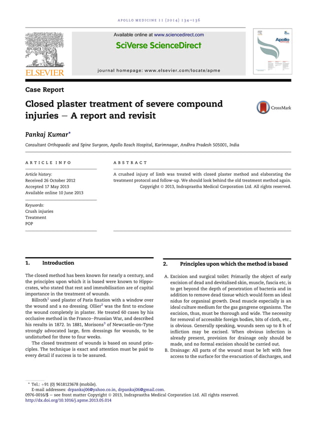 Closed plaster treatment of severe compound injuries – A report and ...