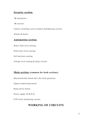 ELECTRONICS PROJECT REPORT OF HOME AUTOMATION CUM BUILDING SECUIRITY | DOC