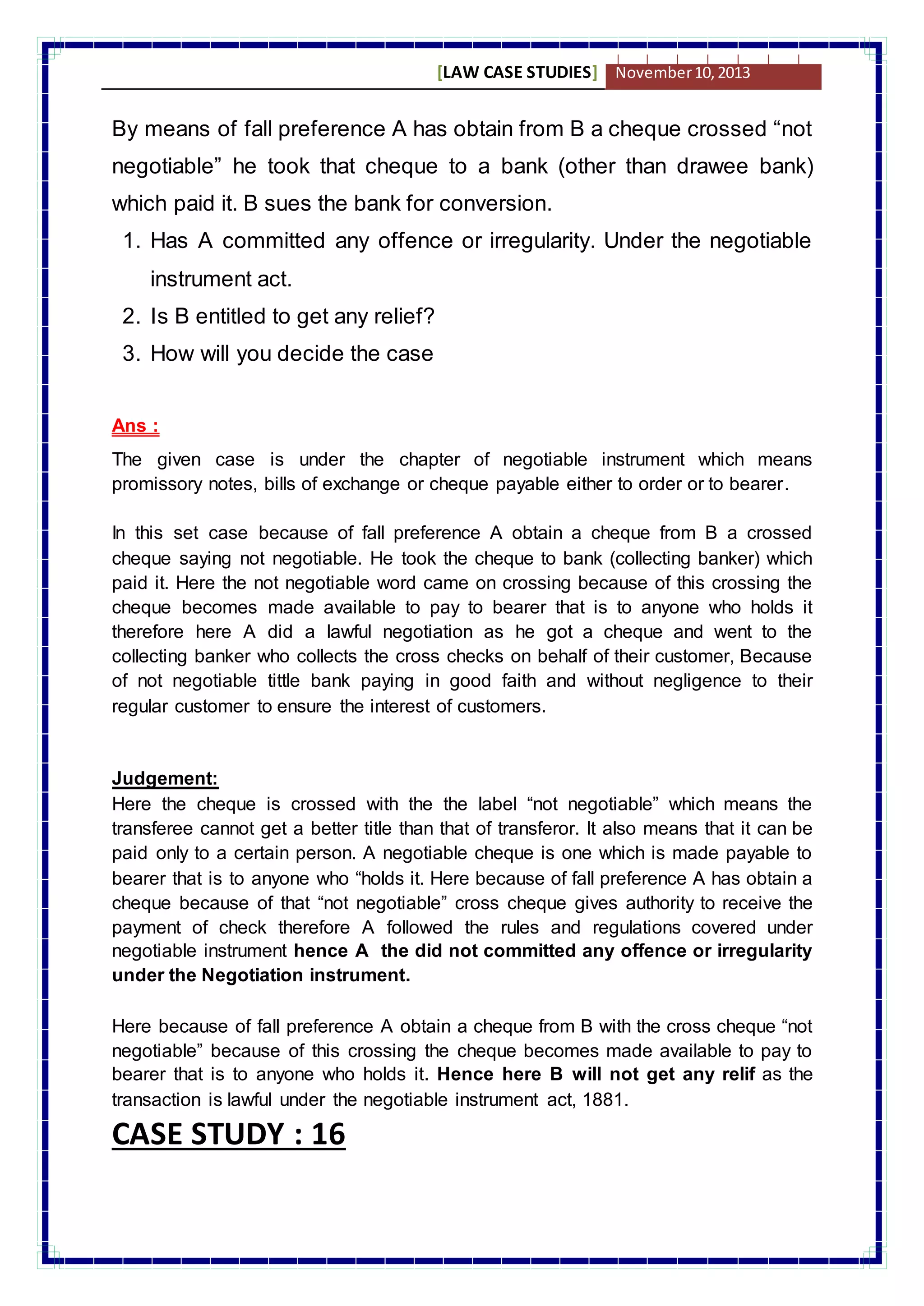 business law case studies with solution | DOCX