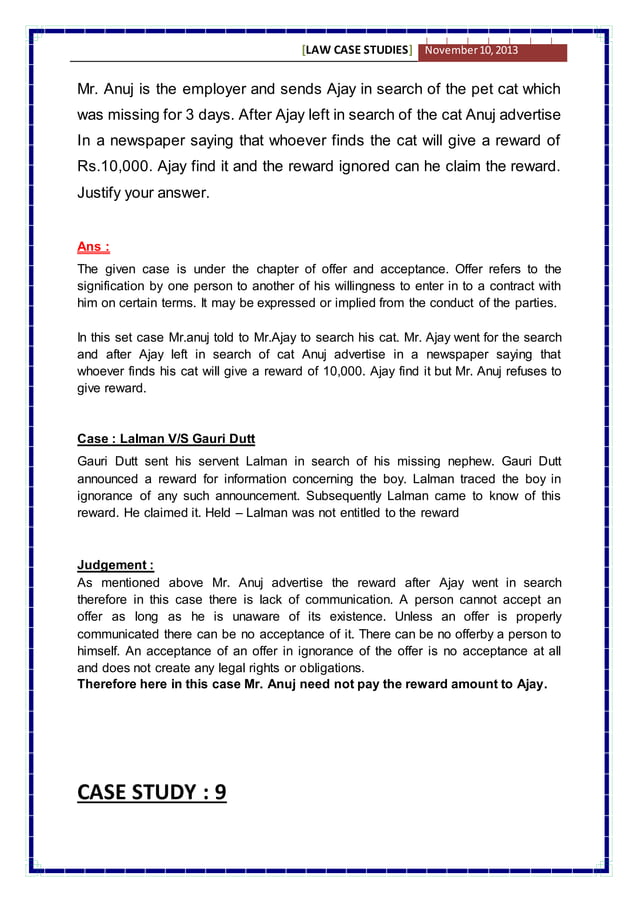 business law case studies with solution | DOCX | Marriage and Civil ...