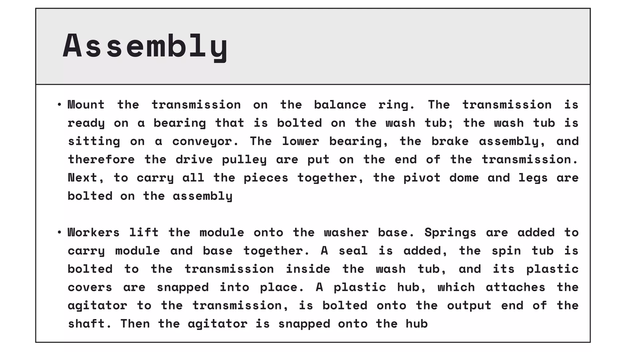 Manufacturing Process of Washing Machine | PPTX