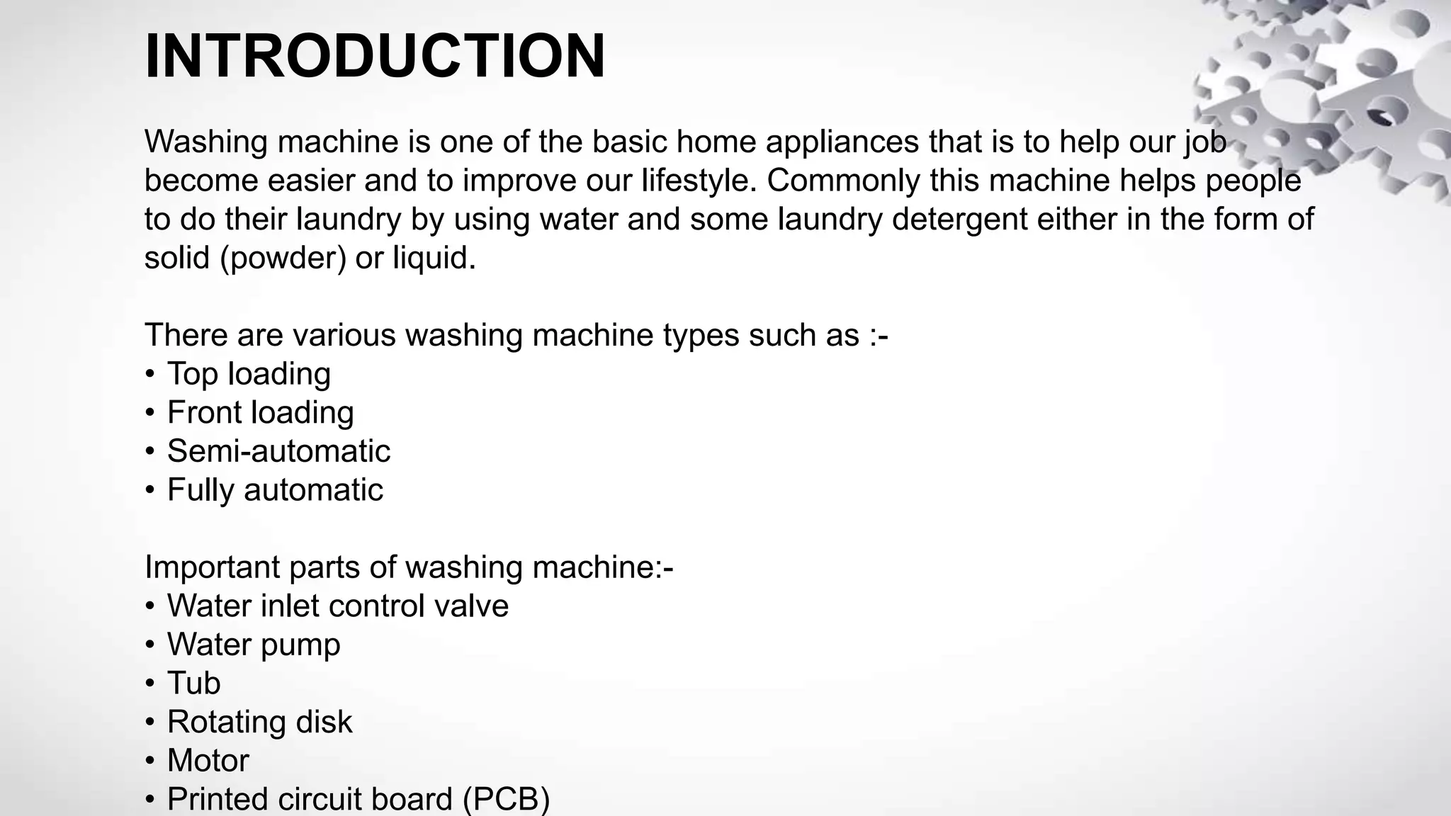 Manufacturing Process of Washing Machine | PPTX