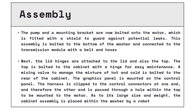 Manufacturing Process of Washing Machine | PPTX