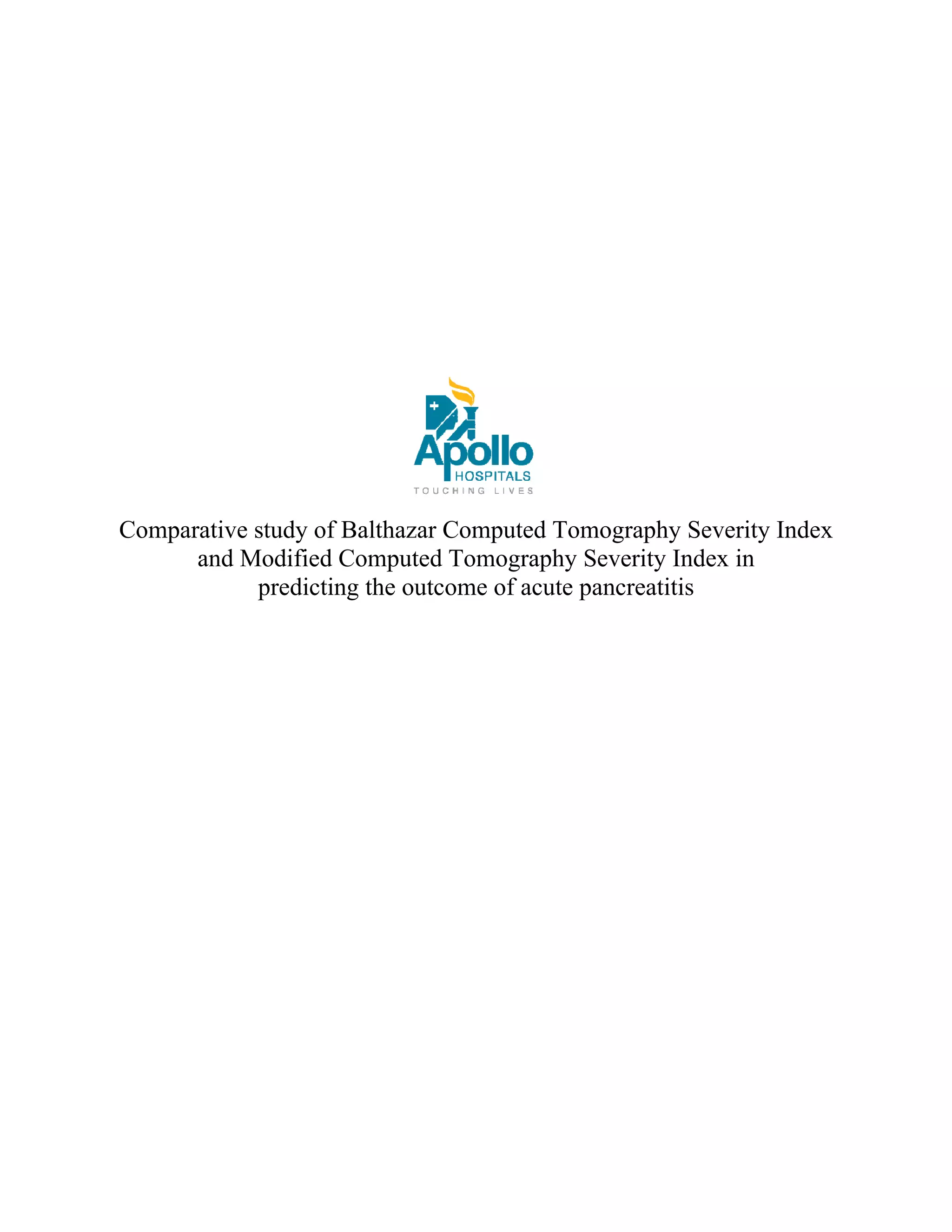 Comparative study of Balthazar Computed Tomography Severity Index and ...