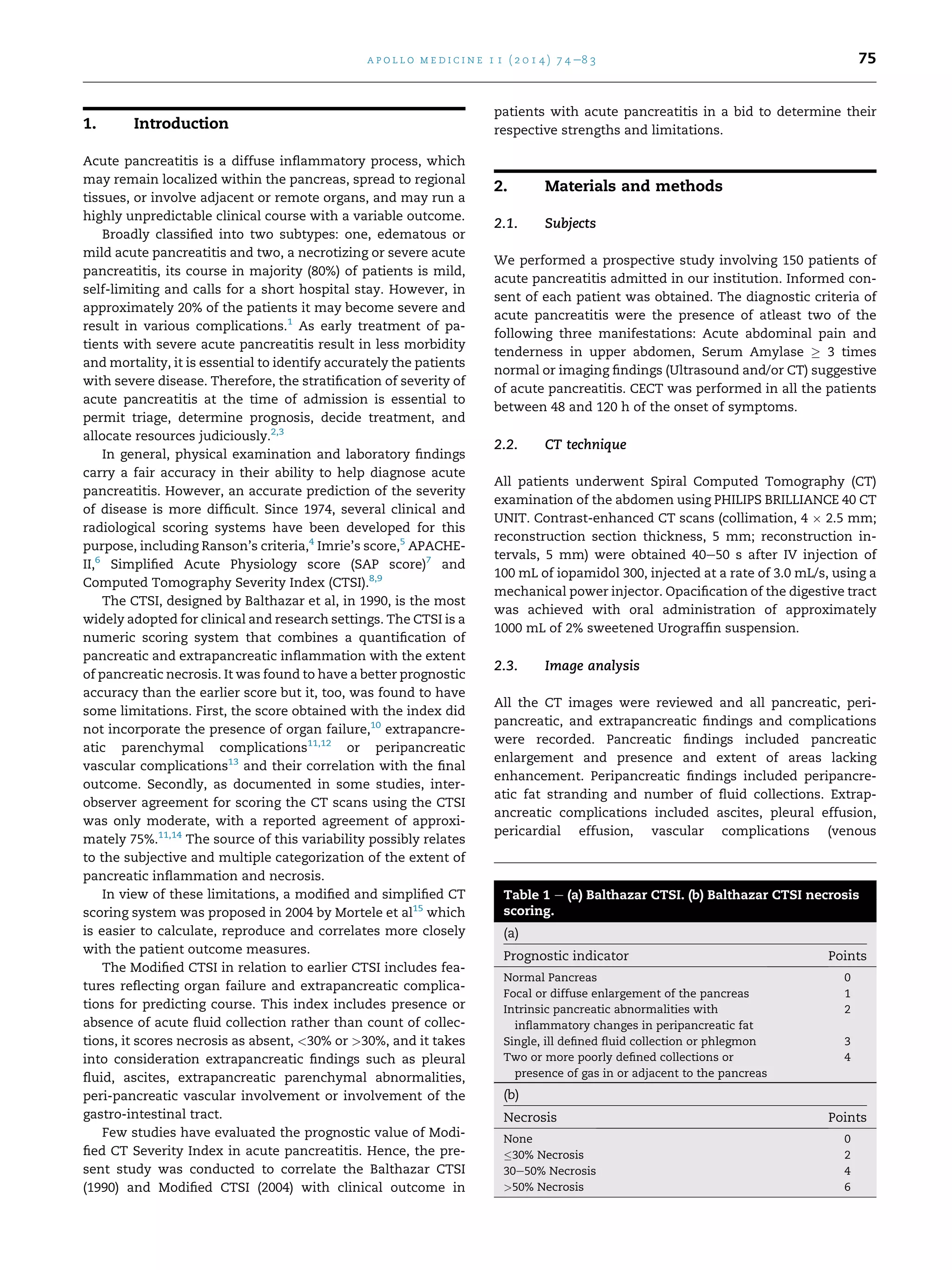 Comparative study of Balthazar Computed Tomography Severity Index and Modified Computed ...