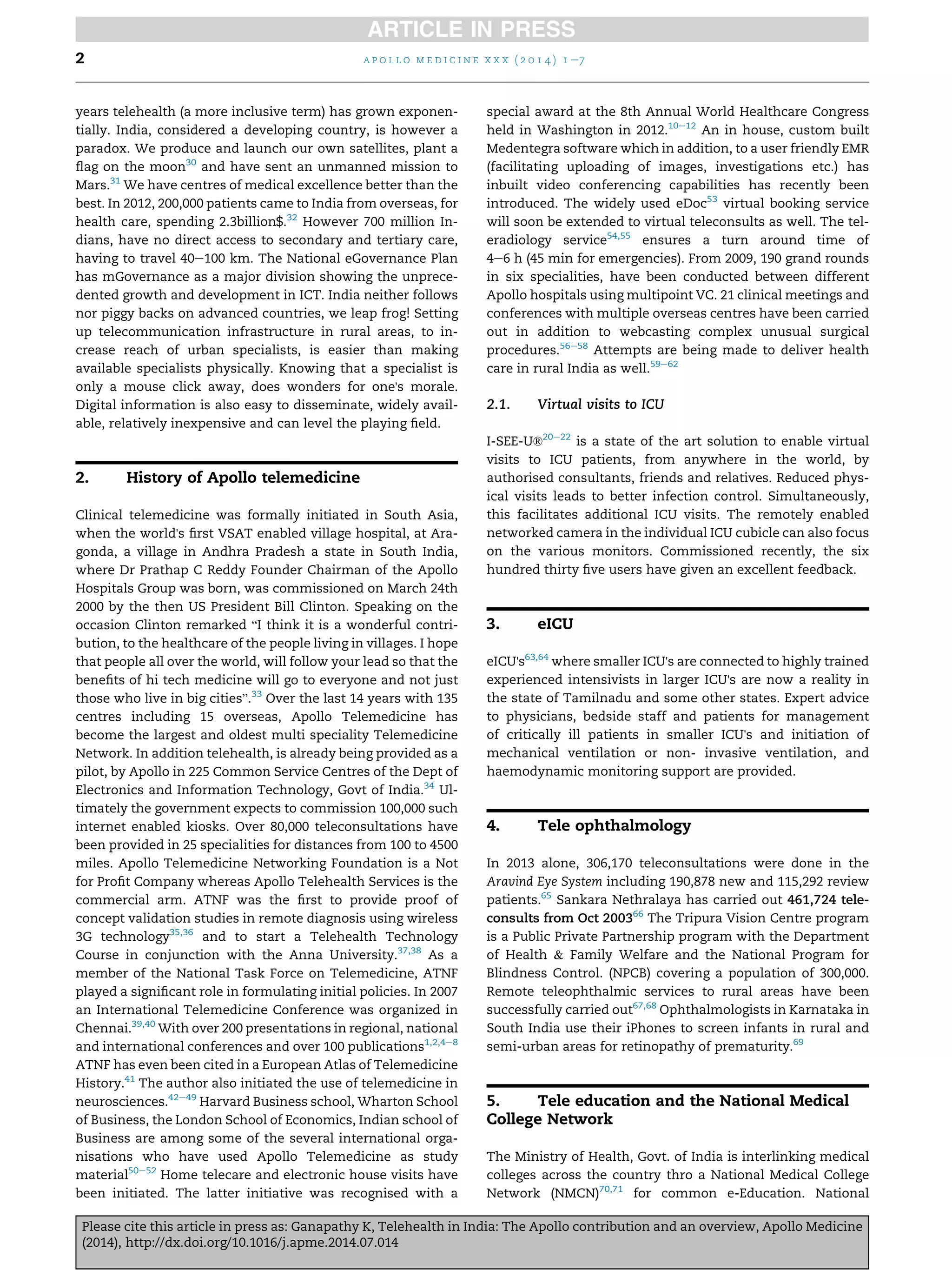 Telehealth in India: The Apollo contribution and an overview | PDF