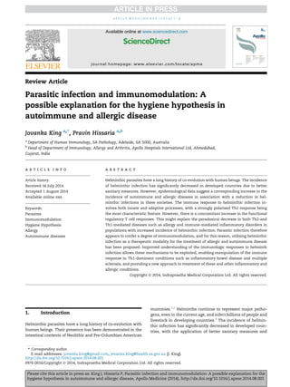 Parasitic infection and immunomodulation: A possible explanation for the hygiene hypothesis in ...