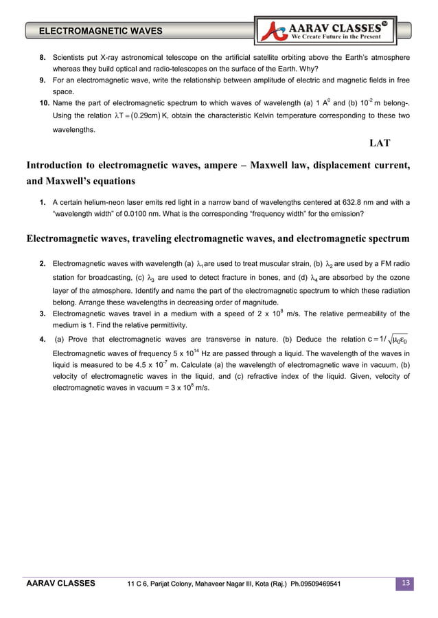 ELECTROMAGNETIC WAVES FOR CBSE XII | PDF