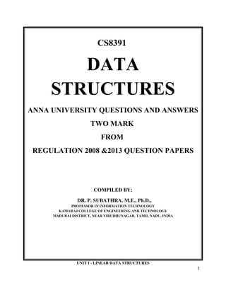 CS8391 Data Structures 2 mark Questions - Anna University Questions | DOC