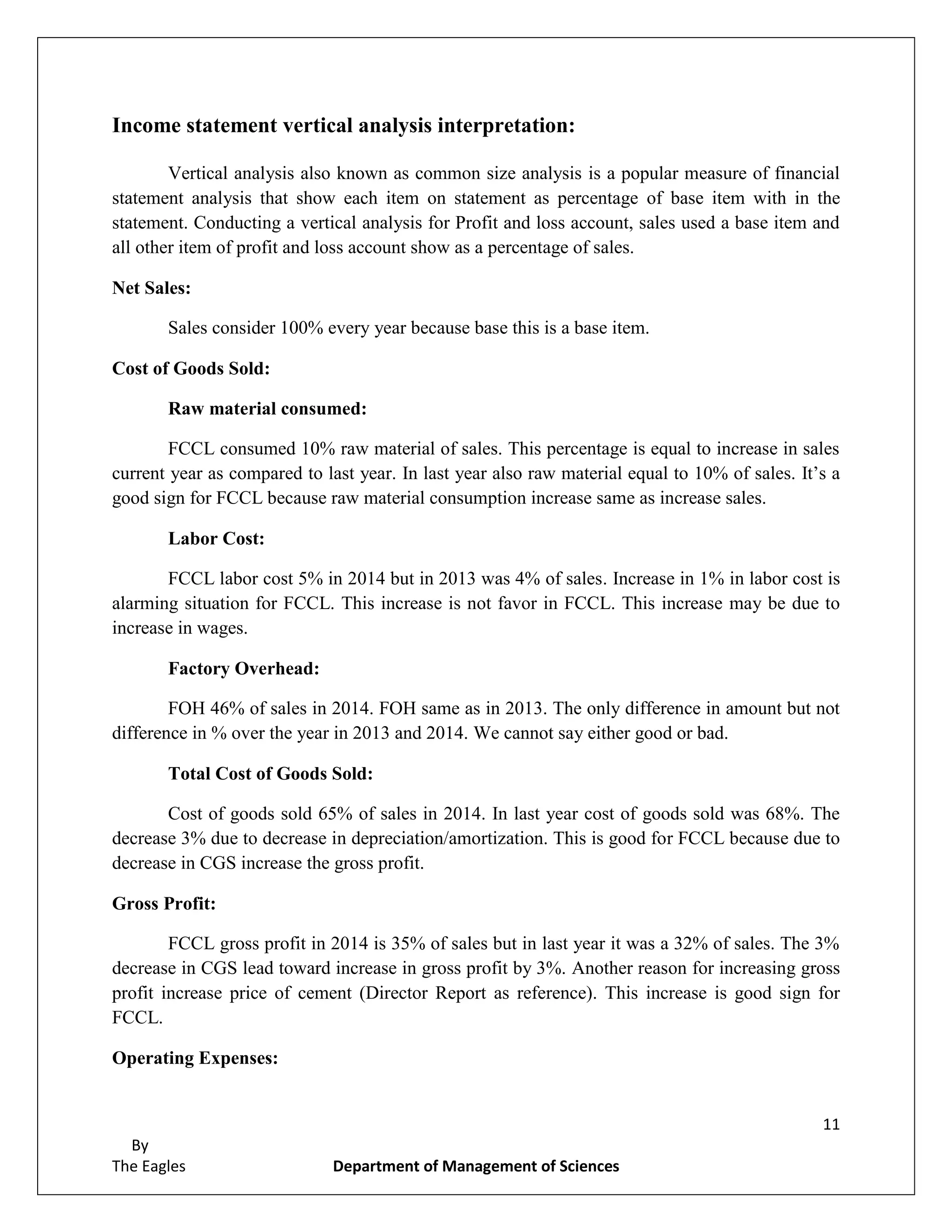 Financial Statement Analysis( Report FCCL Vertical/Horizontal and ratio ...