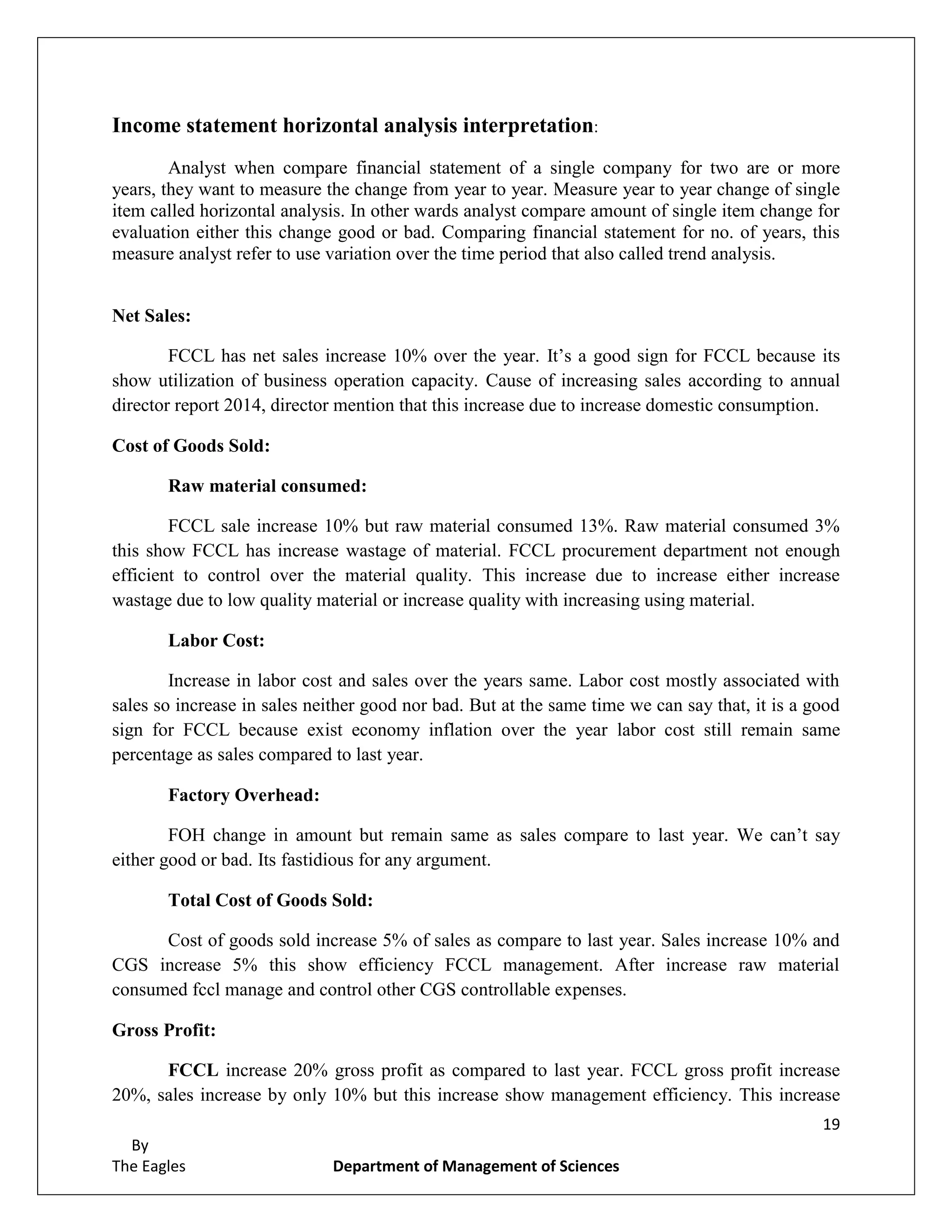 Financial Statement Analysis( Report FCCL Vertical/Horizontal and ratio Analysis) | PDF