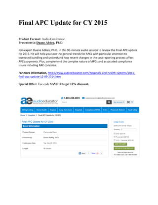 Final APC Changes 2015 – Comprehensive APC Cost Reporting | PDF