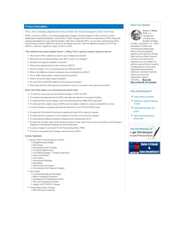 Final APC Changes 2015 – Comprehensive APC Cost Reporting | PDF