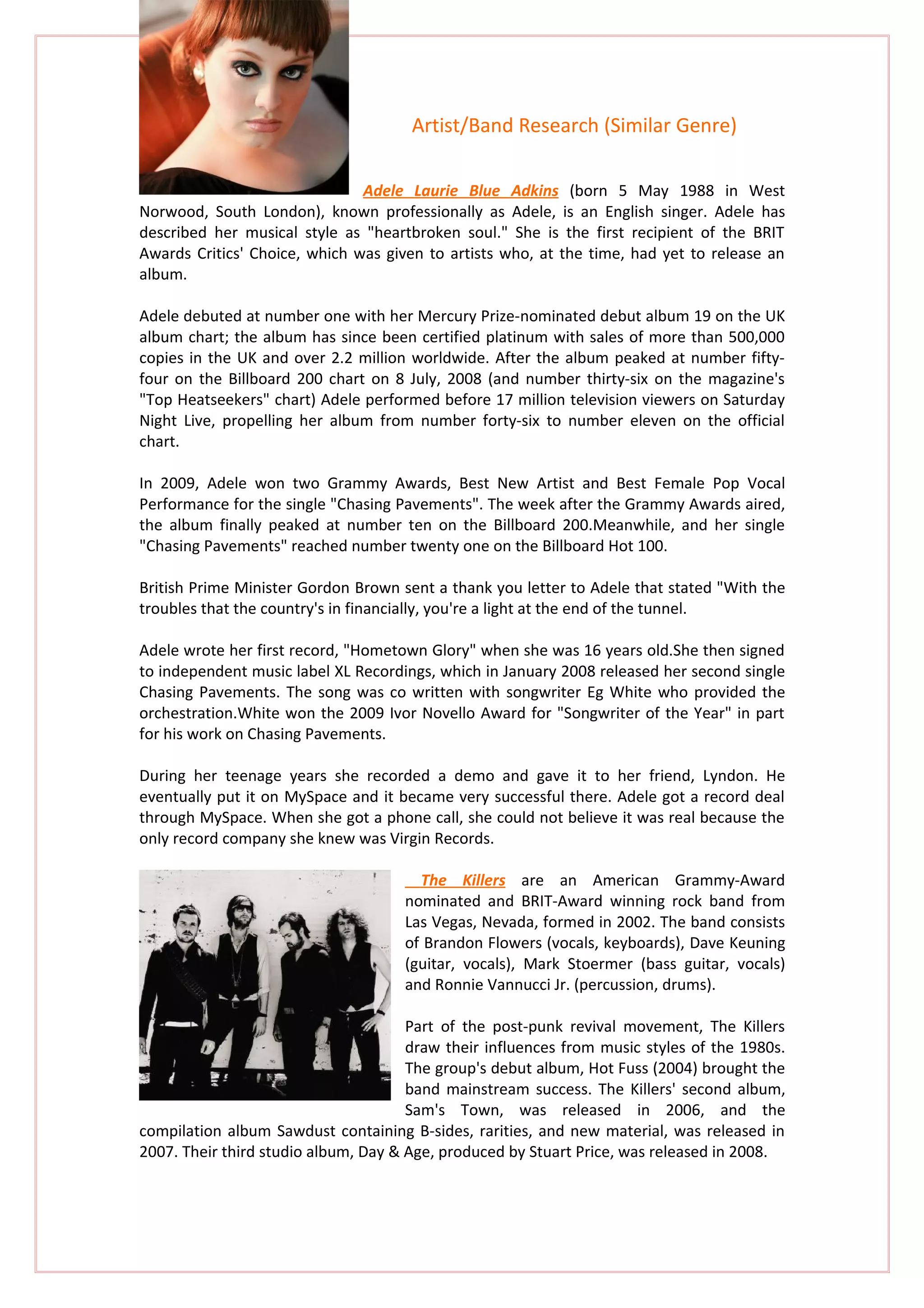 Final Artist Or Band Research | DOC