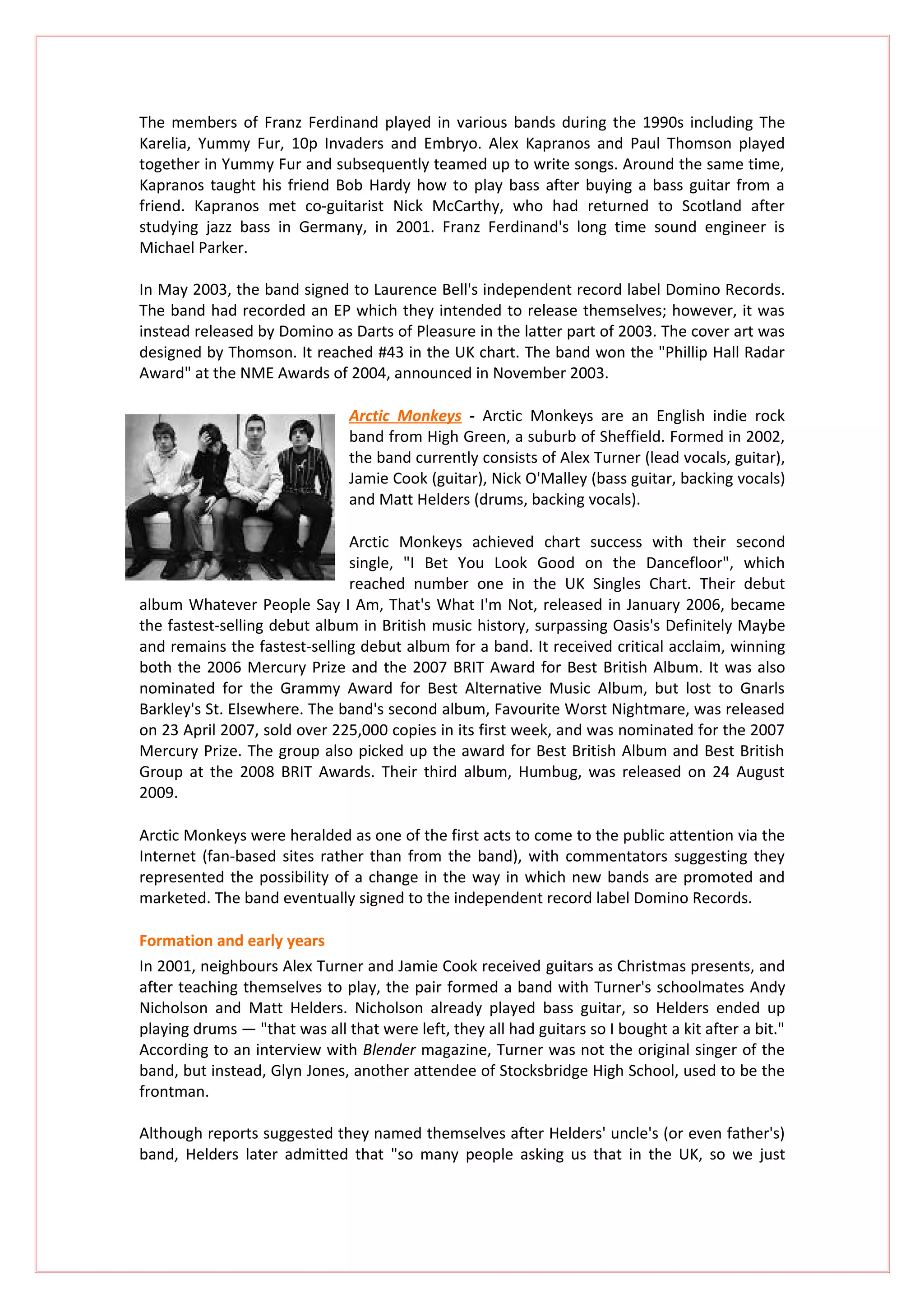 Final Artist Or Band Research | DOC