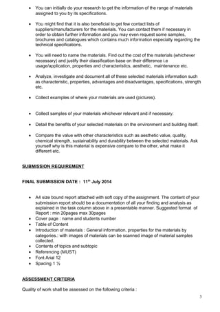 Building Materials - Final assignment 2 brief | DOC