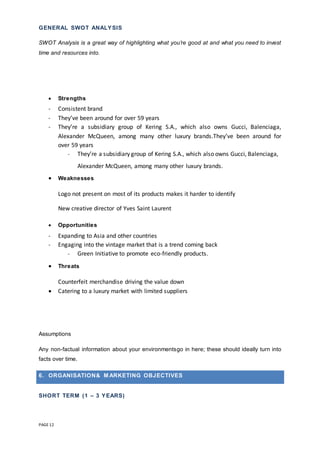 Digital Marking Plan: Yves Saint Laurent | DOCX