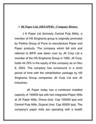 assinment of jk paper limited | DOC