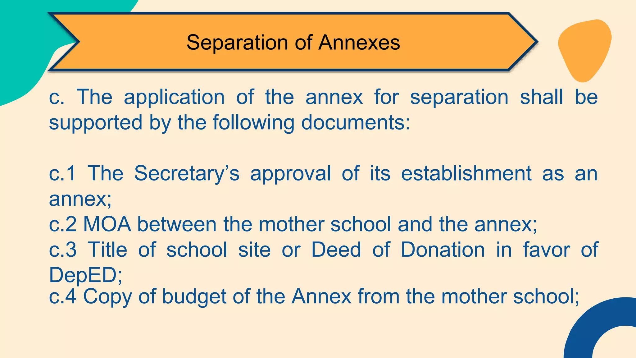 B. GUIDELINES ON THE ESTABLISHMENT, SEPARATION OF ANNEXES, INTEGRATION ...