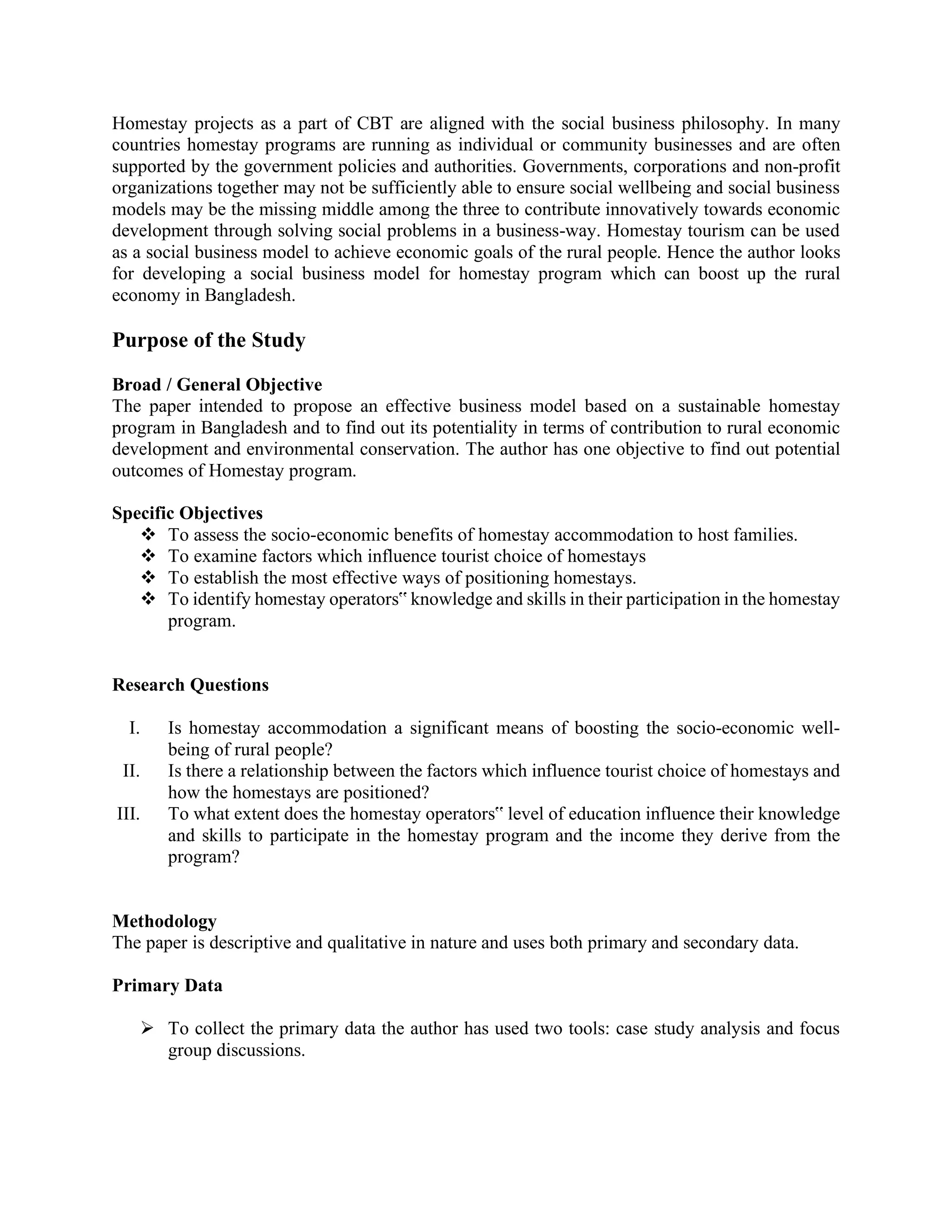 proposal on homestay tourism in bd | PDF