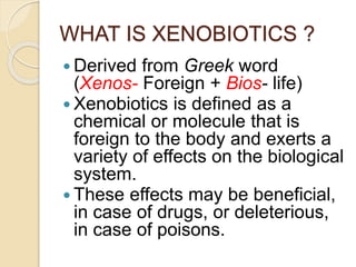 Biotransformation of Xenobiotics (Drugs/toxicant Metabolism) | PPTX
