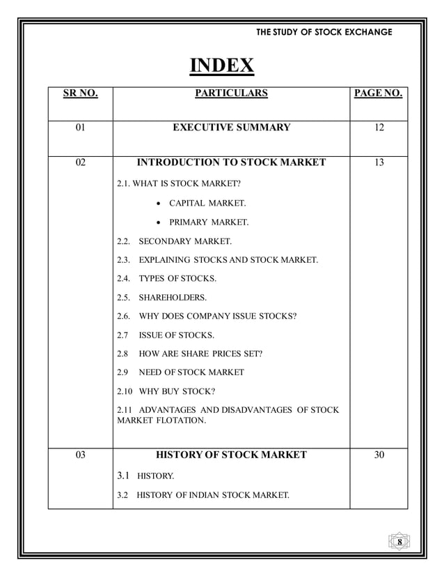 THE STUDY OF STOCK MARKET | DOCX