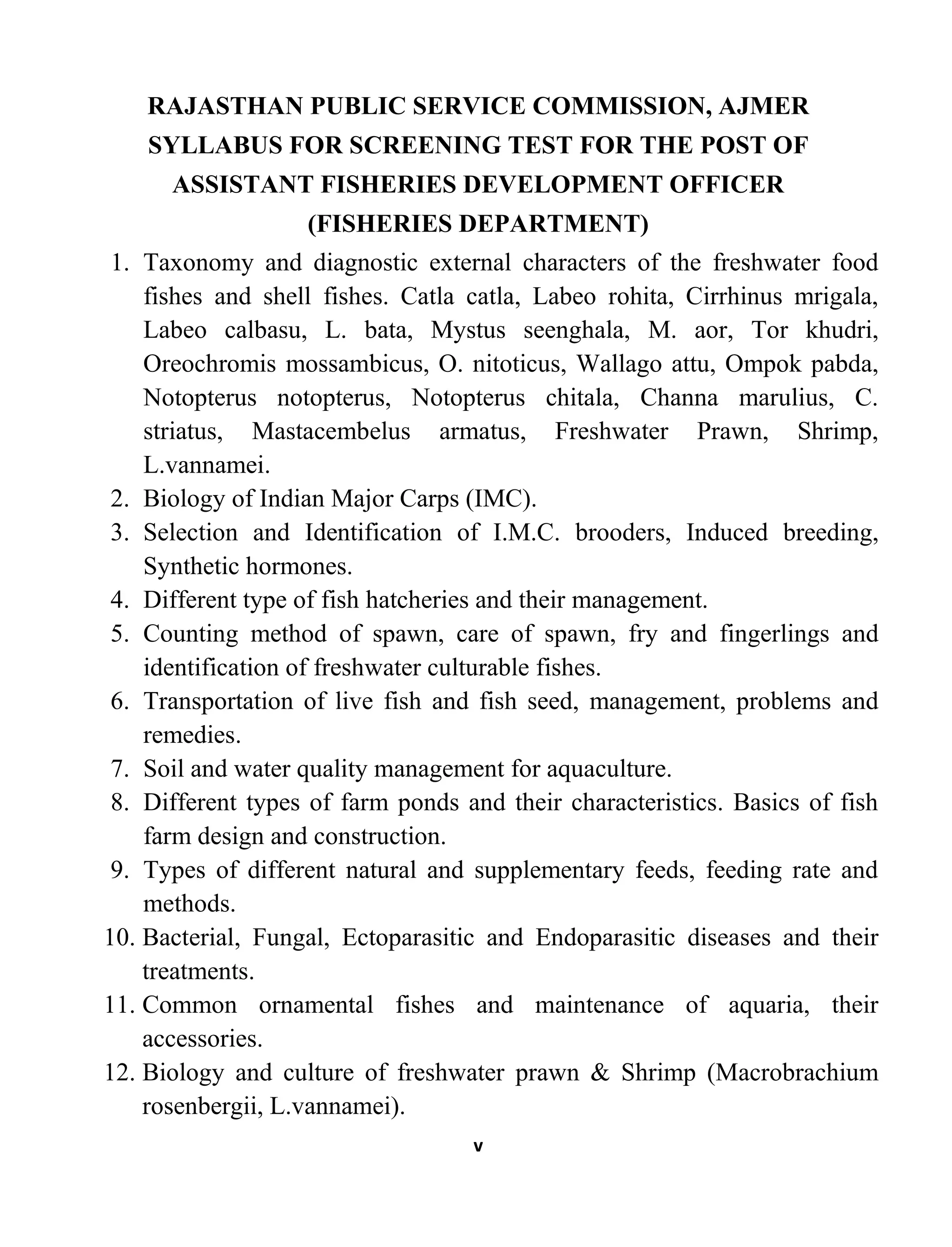 RAJSTHAN PSC ( FISHERIES OBJECTIVE ) | PDF