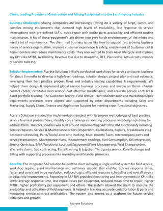 Delivered a SAP EAM/Field Service solution for Construction and Mining Equipment Manufacturer | PDF