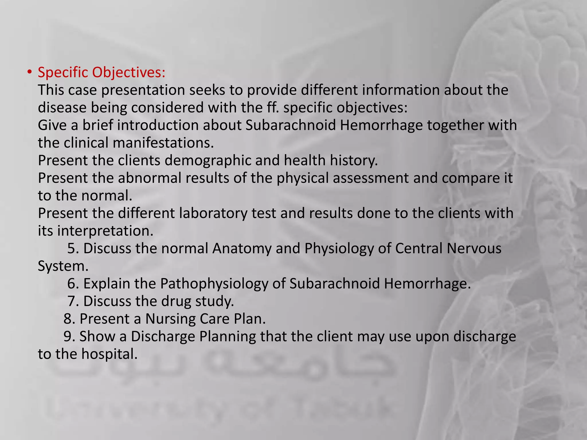 subarachnoid hemorrhage | PPTX